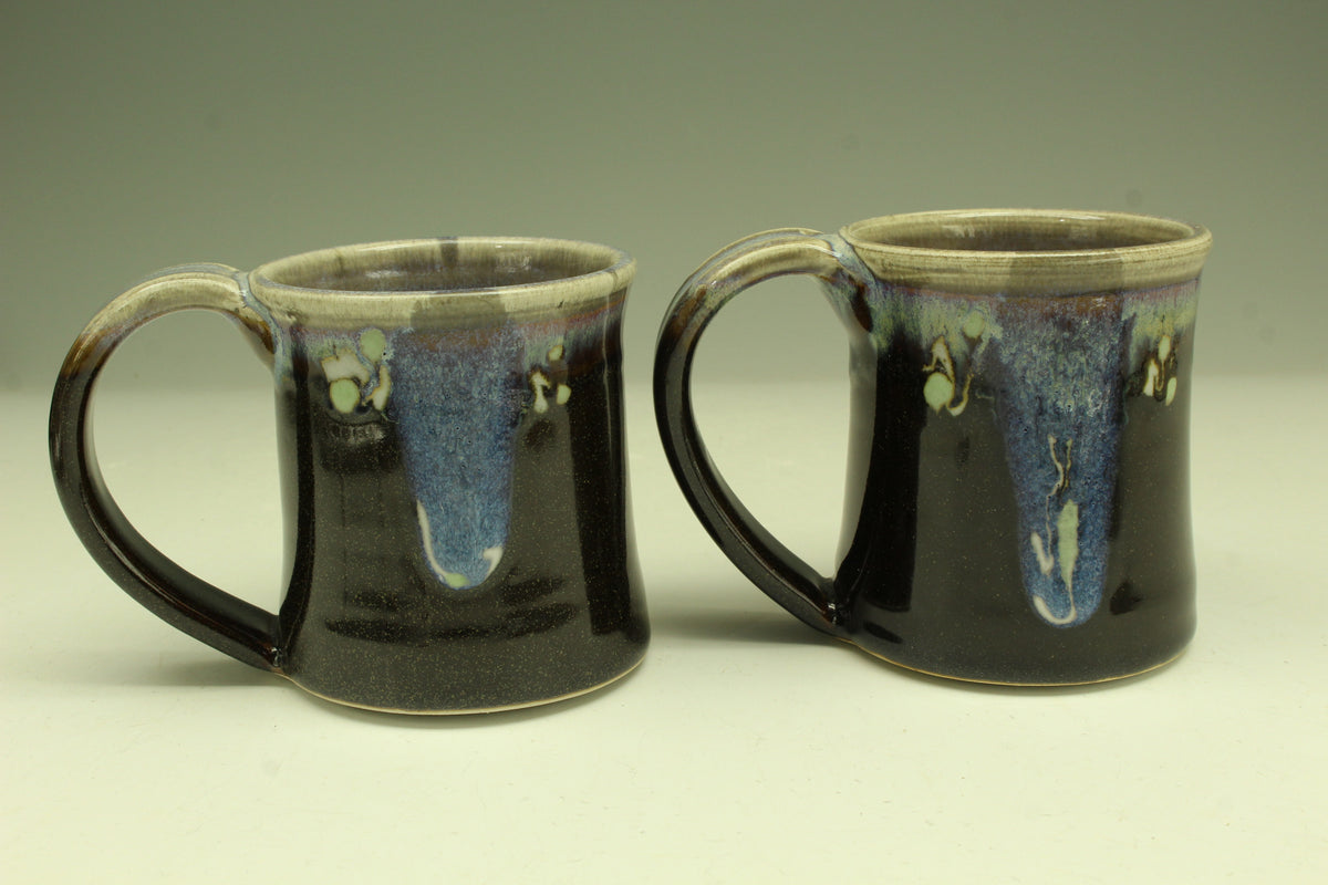 Pair of Small pottery Mugs (12oz) in tenmoku black glaze - great morni ...